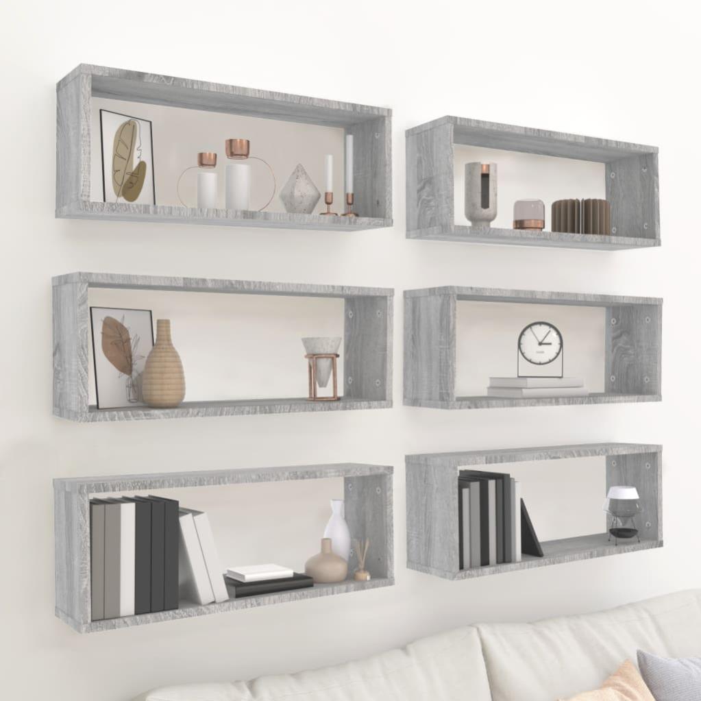 VidaXL Mensole Cubo Muro 6 pz Grigio Sonoma 60x15x23 Legno Multistrato ...