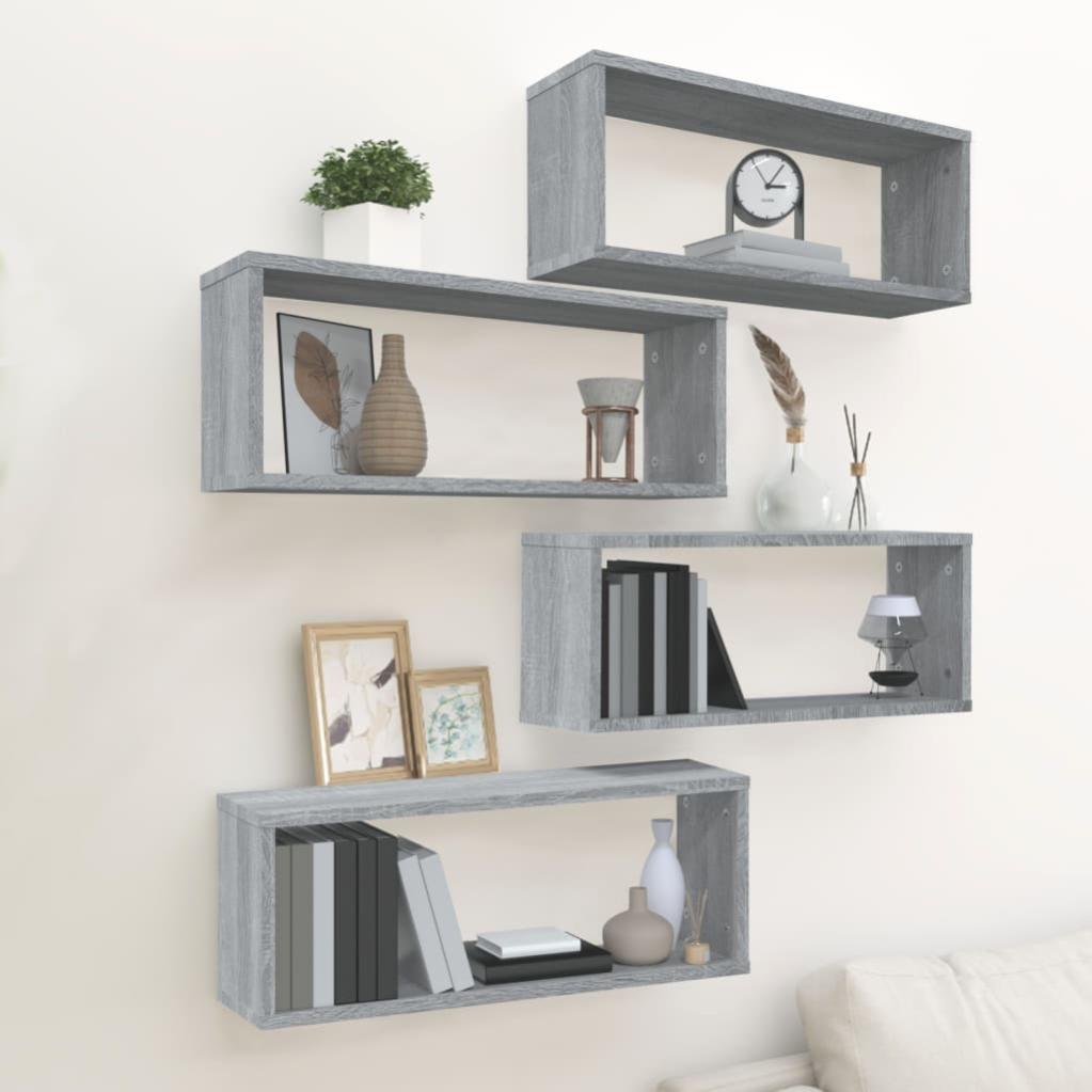 VidaXL Mensole Cubo Muro 4 pz Grigio Sonoma 60x15x23 Legno Multistrato ...