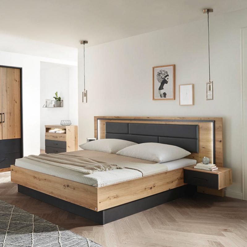 Lit adulte YANIS avec éclairage LED et 2 chevets intégrés - 180 x 200 ...