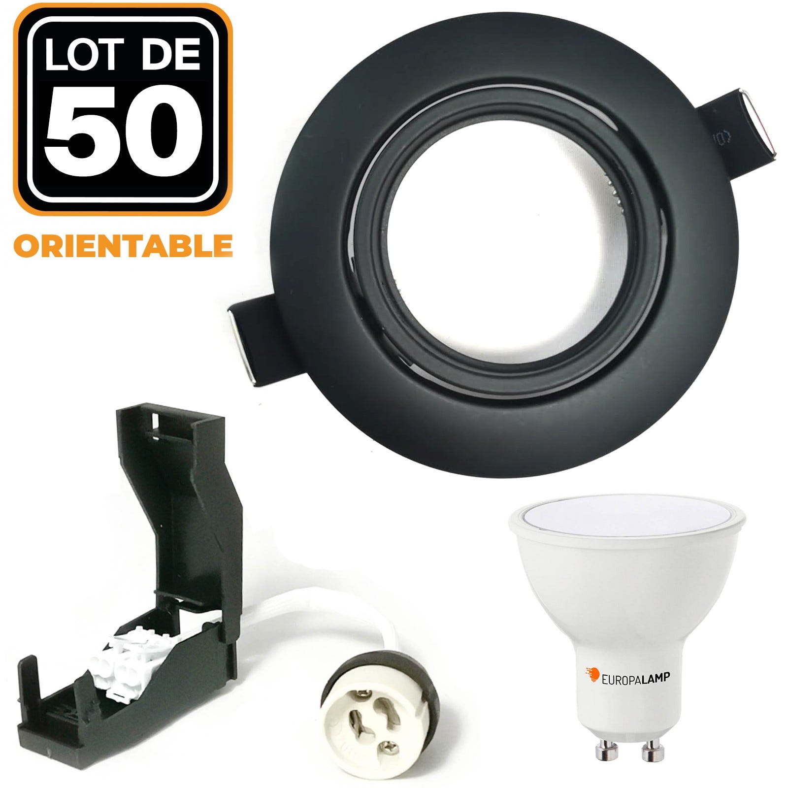 50 Spots Encastrables Orientables Noir Matt Avec Gu10 Led De 5w Eqv