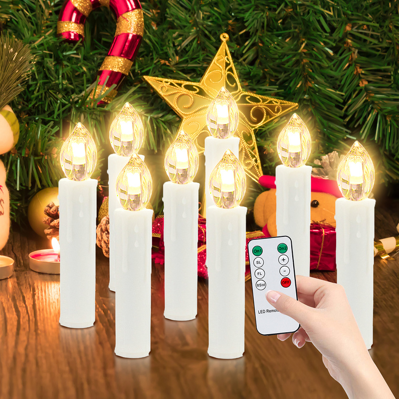 30x Bougies LED de Noël Bougies d'arbre de Noël sans fil avec minuterie Blanc chaud | Leroy Merlin