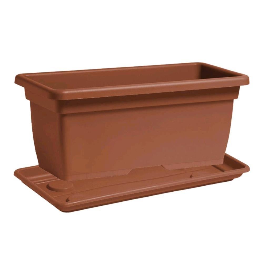 Vaso Rettangolare + Sottovaso in Plastica PPL Colore Terracotta ...
