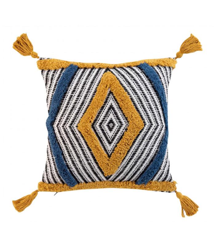 Coussin déhoussable à pompons Bleu - 40x40cm - Bleu | Leroy Merlin