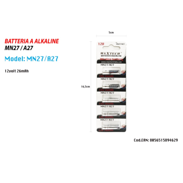 Trade Shop - 5 Pile Batteria Alkaline Mn27/a27 12v Pila Alcalina 26mah ...
