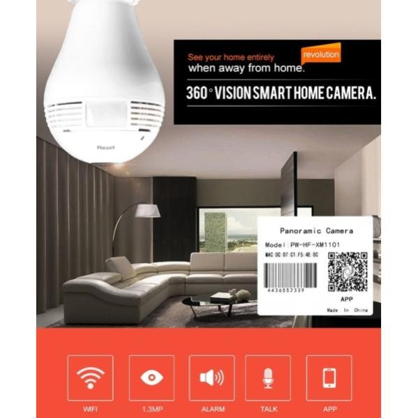 Trade Shop - 360° Panoramica Mini Wifi Ip Telecamera Lampadina Nascosta Camera 960p Lampada ...