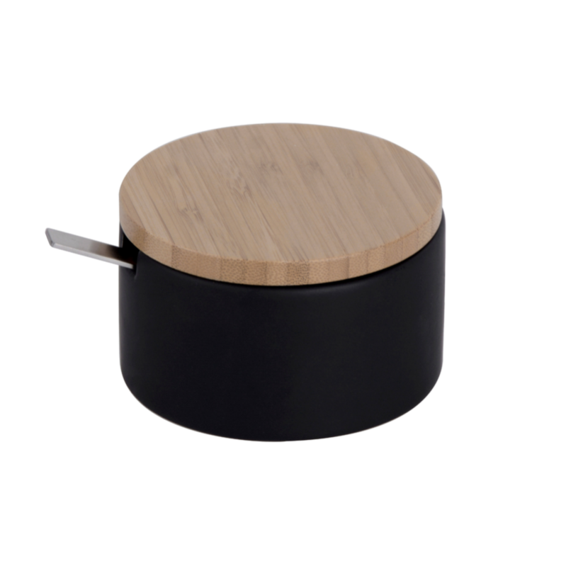Azucarero de cerámica con tapa bambú - negro | Leroy Merlin