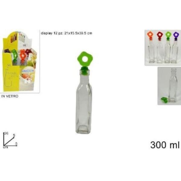 Trade Shop - Set 12 Pezzi Bottiglie Bottigline Vetro Olio Aceto Con Tappo Colorato 300ml Idea ...
