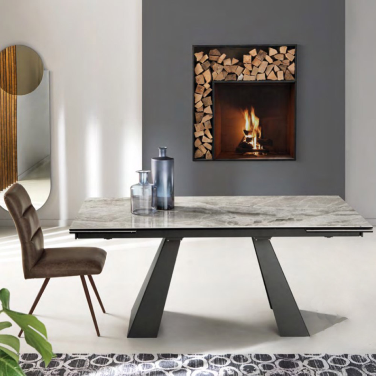 Tavolo da pranzo allungabile 260cm piano grès porcellanato PISA Marmo ...