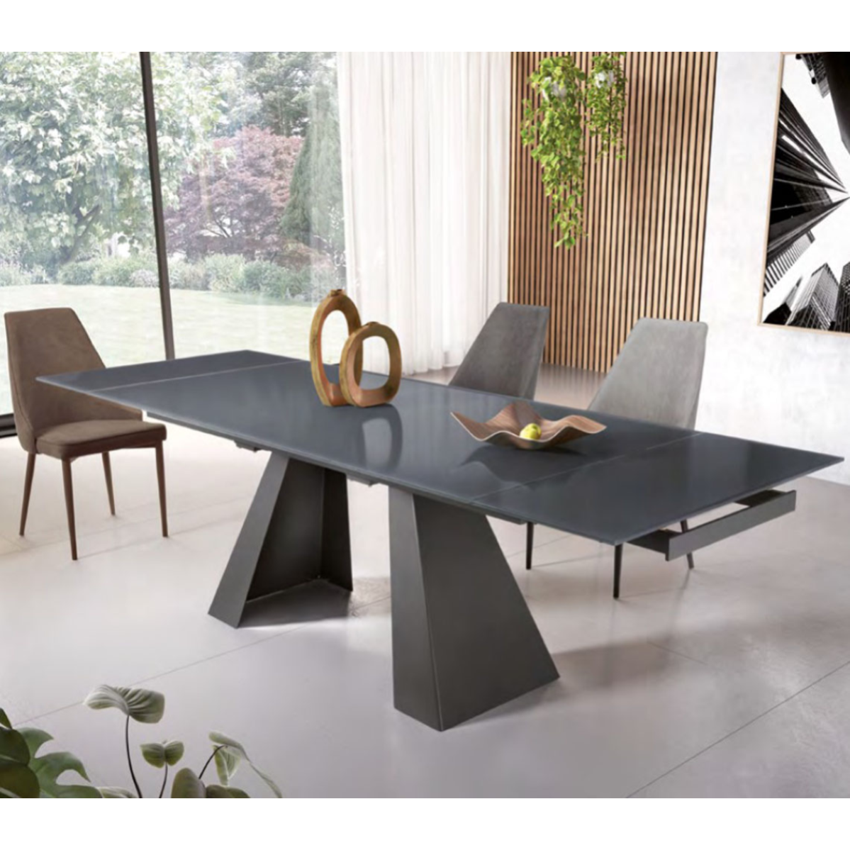 Tavolo da pranzo allungabile 260cm piano vetro Antracite PISA | Leroy ...