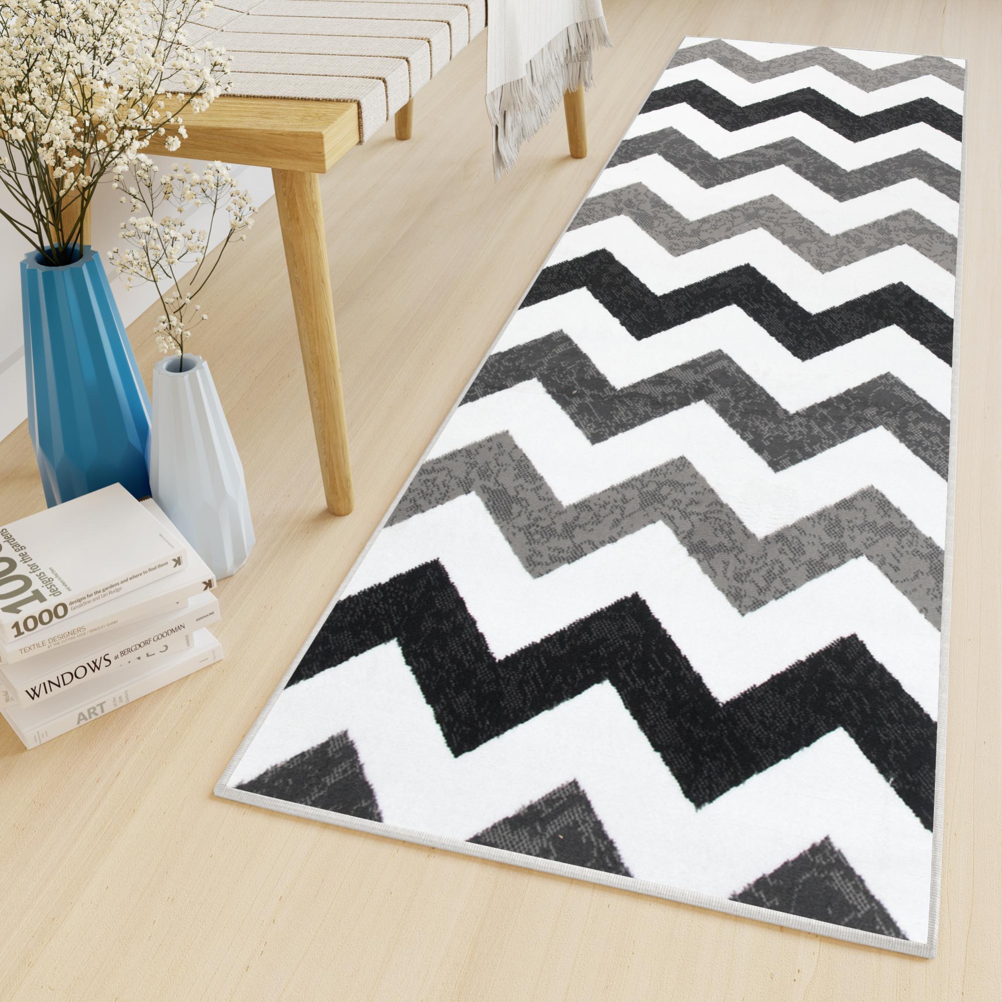 TAPISO Maya Alfombra de Pasillo Entrada Moderno Grafito Blanco Gris ...