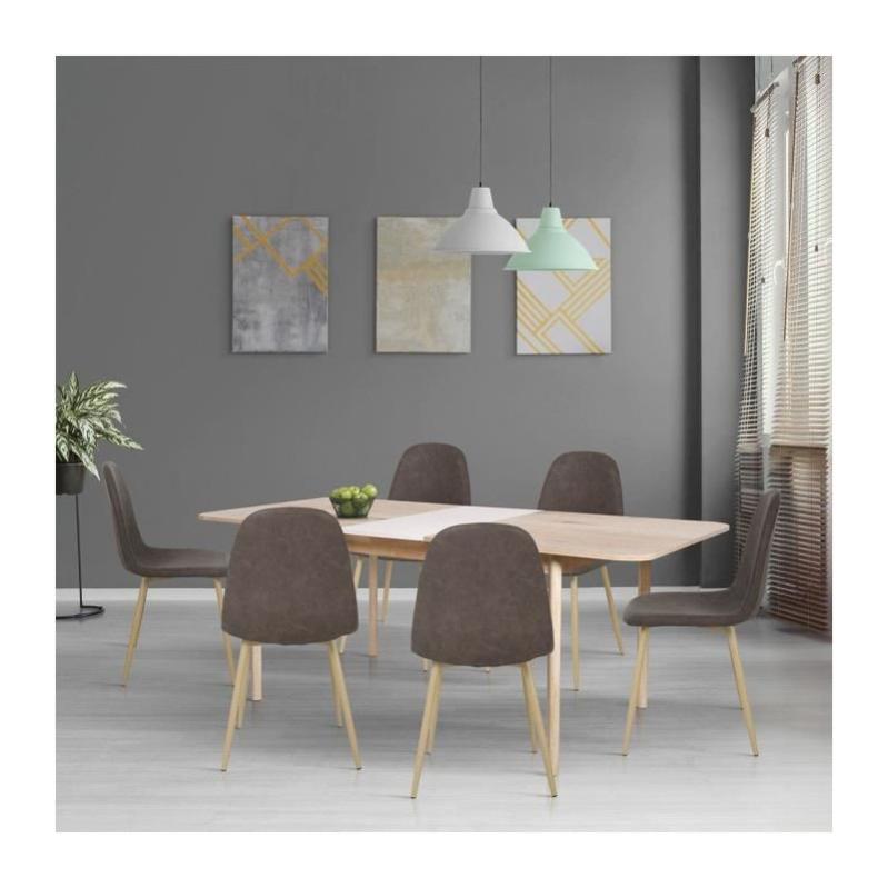 Table a manger extensible - Scandinave - NEW SOFIA - Chene et blanc avec motifs - L 160 / 200 x ...