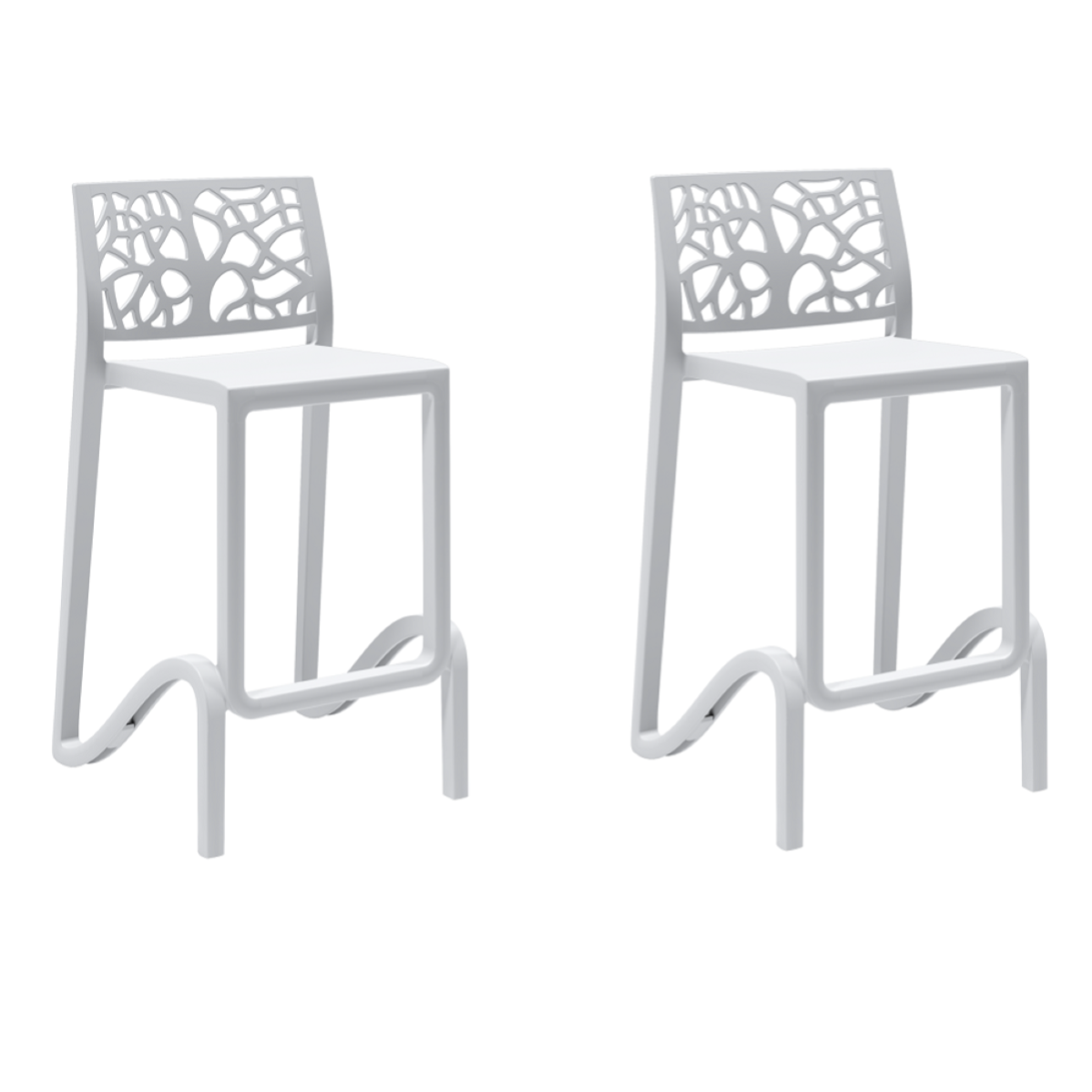 Sgabello bar alto H65 cm con schienale TETI Bianco set 2 pezzi | Leroy ...