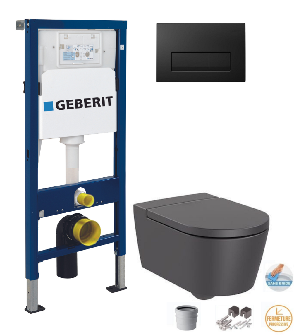 Geberit Pack Wc Duofix UP100 + Placca Delta 51 Nera + Vaso INSPIRA 37 x ...