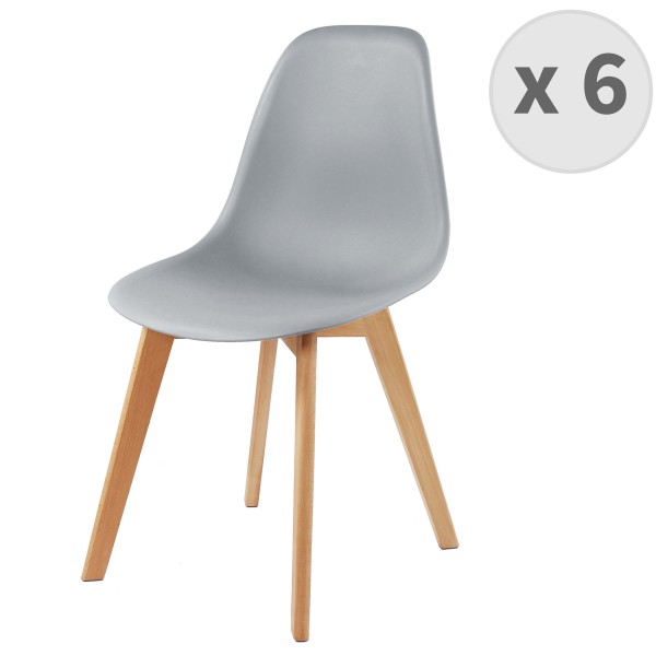LENA - Chaise scandinave gris pied hêtre (x6) | Leroy Merlin