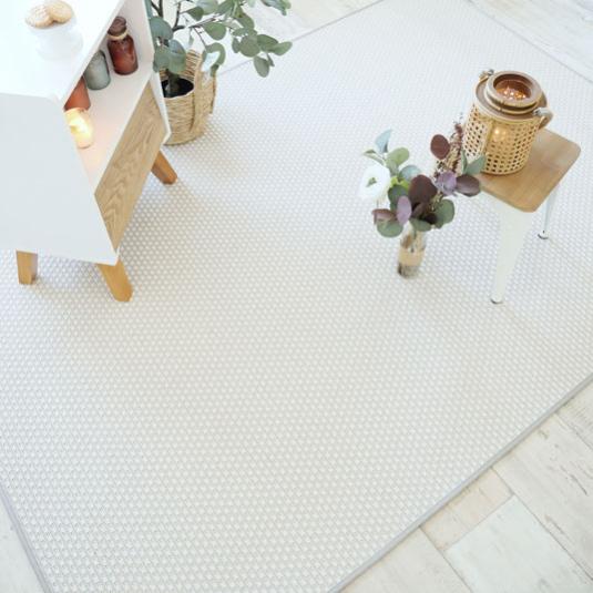 Tapis Tissé plat natté - Sumatra Blanc - Galon synthétique gris - 200 x ...