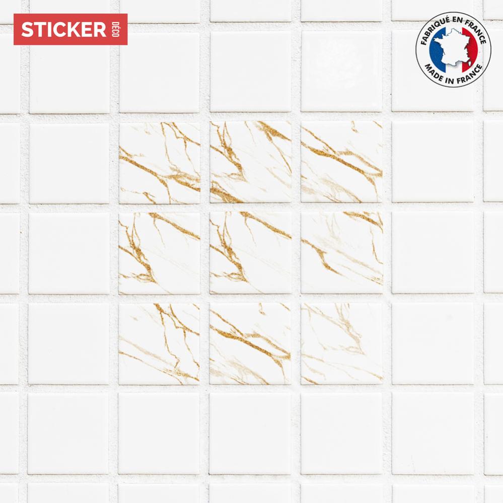 Stickers Carrelage Marbre Or Blanc - 10x10cm | 24 Carreaux | Leroy Merlin