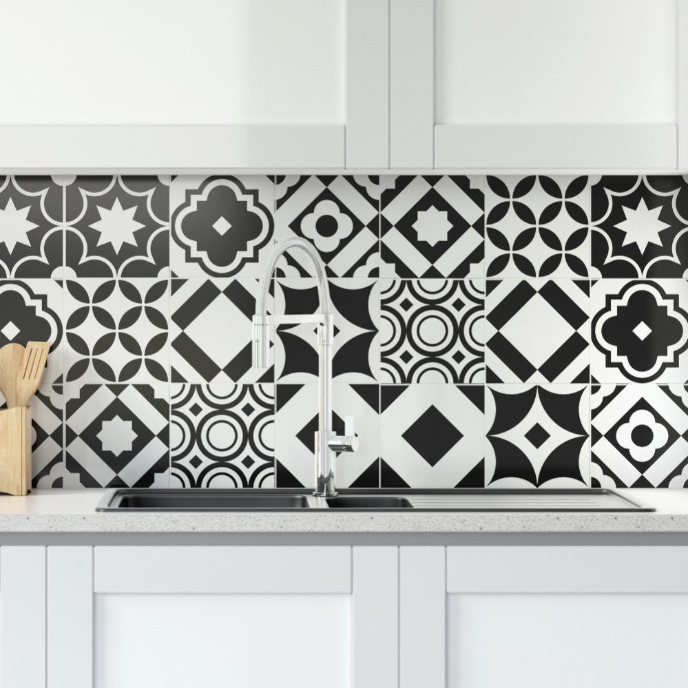 Stickers Carreaux de Ciment Monochrome - 20x20cm | 36 Carreaux | Leroy ...