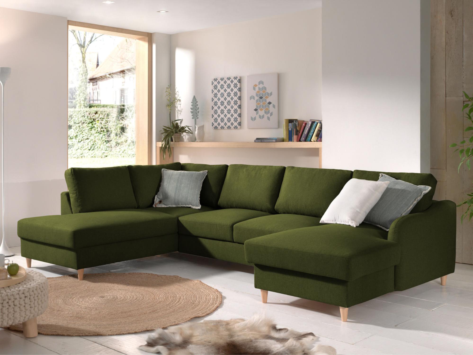 Canapé panoramique angle gauche 7 places convertible en tissu - vert ...
