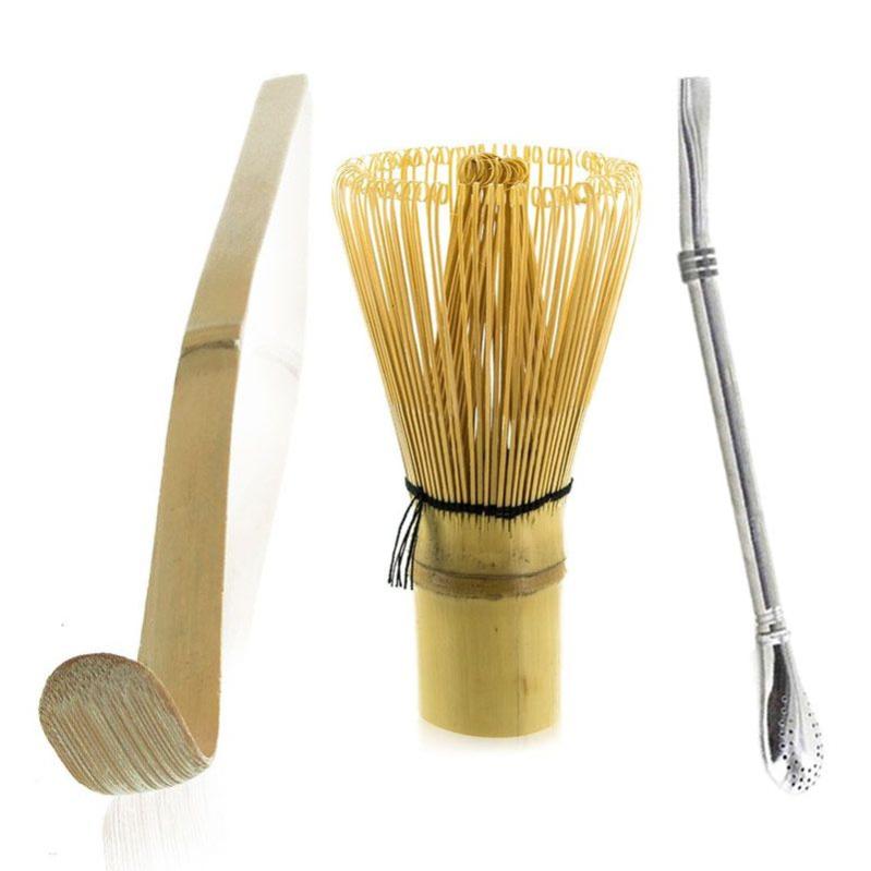 2 utensili da tè matcha in bambù + cannuccia in acciaio inox con filtro ...