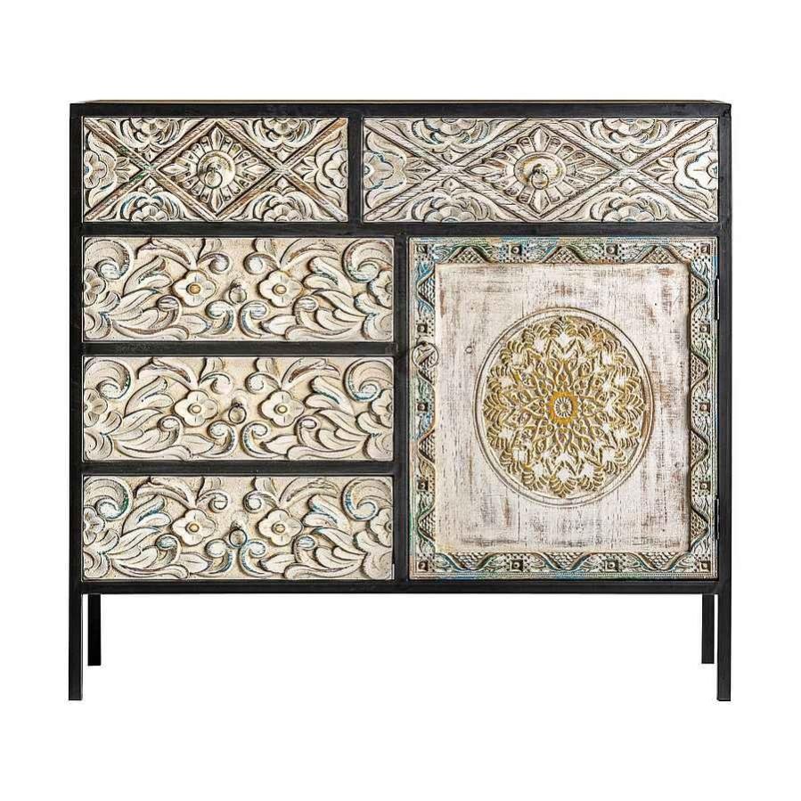 Mueble aparador madera Celidecor Jaipur 5 cajones 1 puerta rustico ...