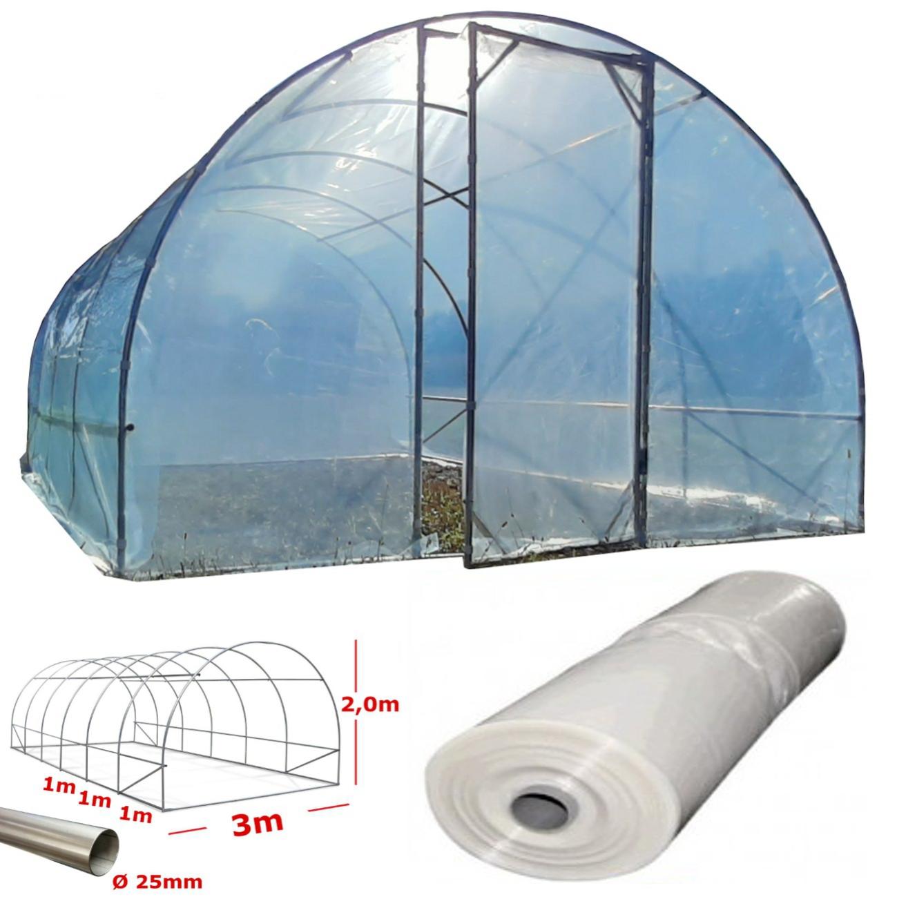 Serra Easy Plus 3x12m a tunnel con telo di copertura PE 150MC e porta ...