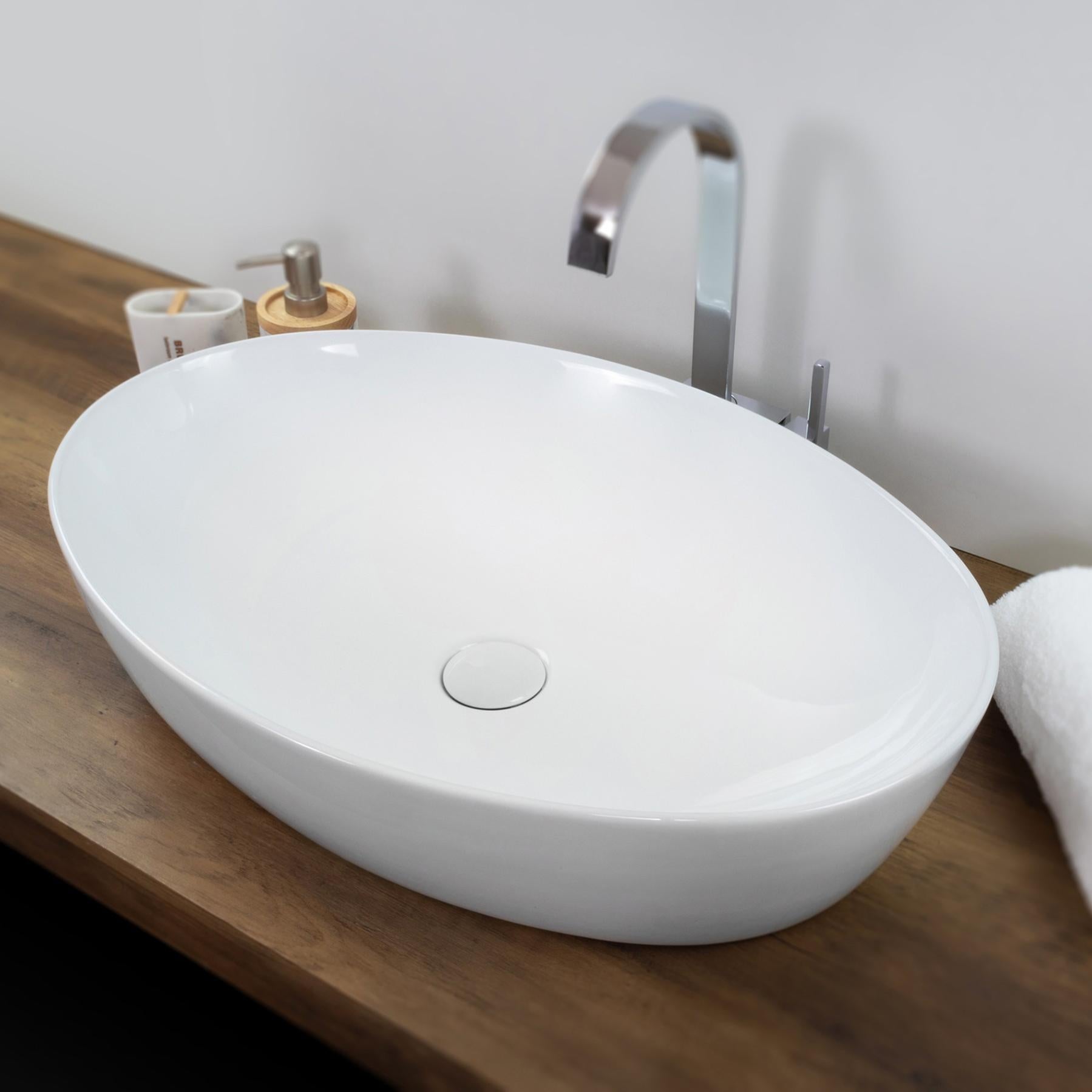 RAVELLO Vasque ovale à poser lavabo en céramique blanche 61 x 41 cm ...