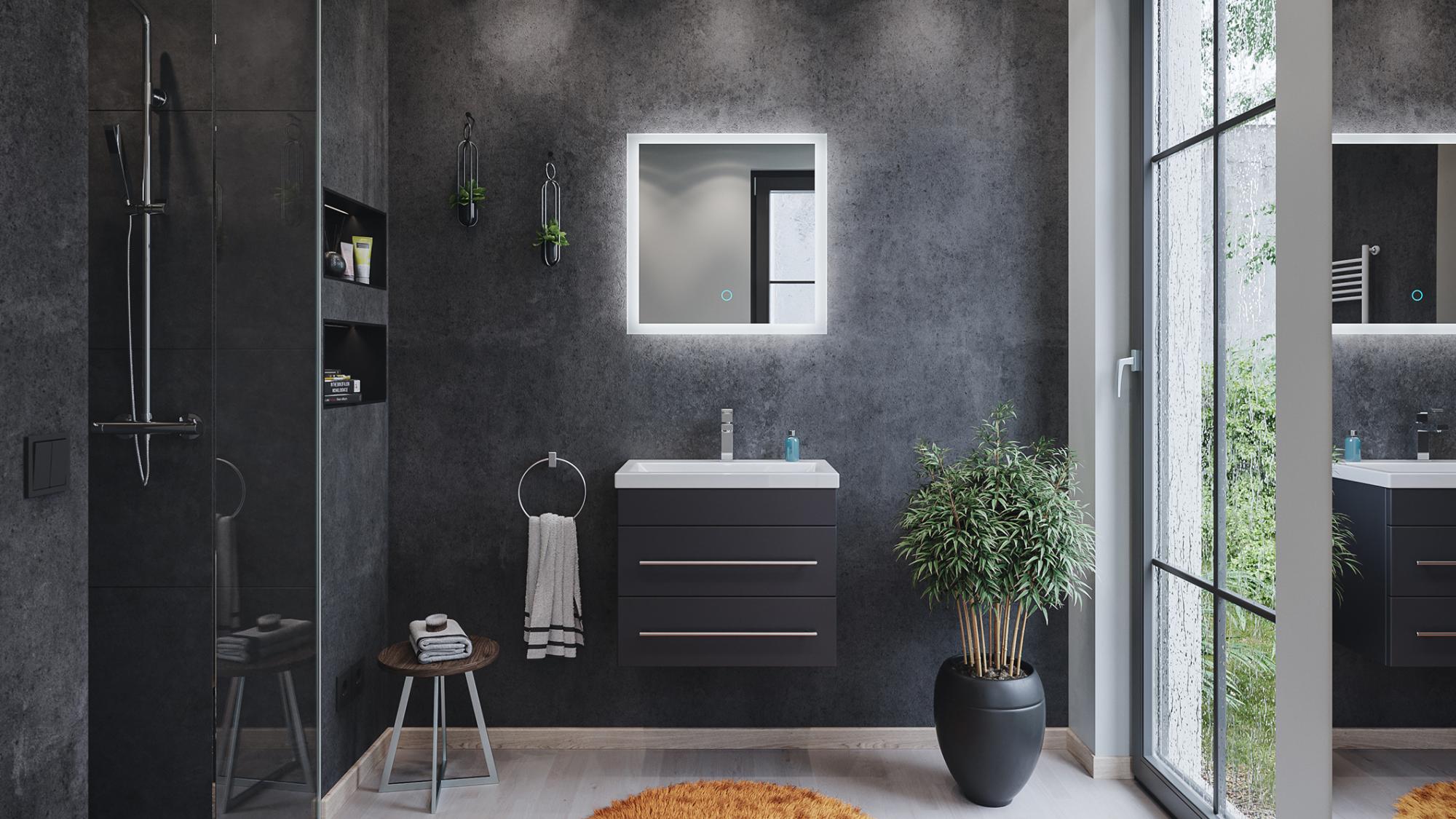 MARS 600 Slimline avec miroir LED meuble de salle de bain anthracite ...