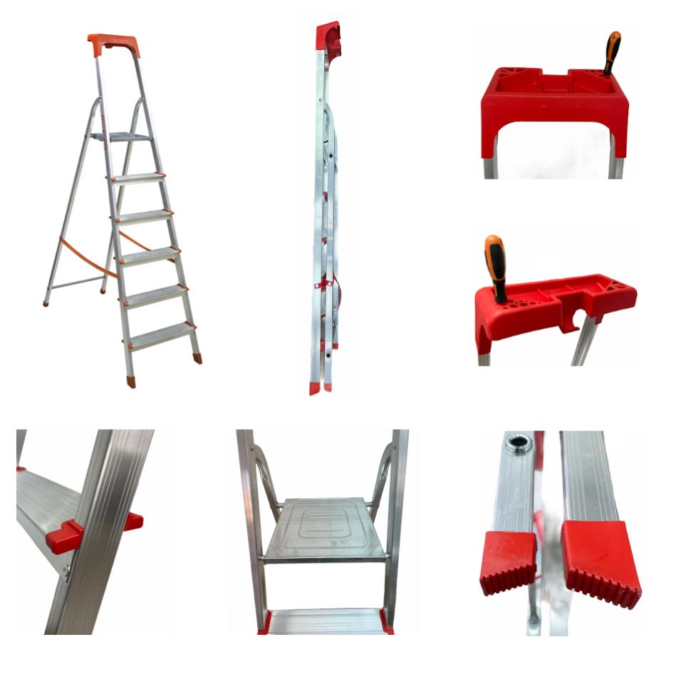Scala Domestica in Alluminio 8 Gradini Antiscivolo con Portaoggetti ...