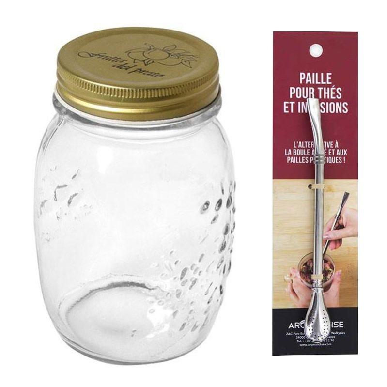 Bocal avec couvercle à visser 50 cl + paille inox avec filtre - Youdoit | Leroy Merlin