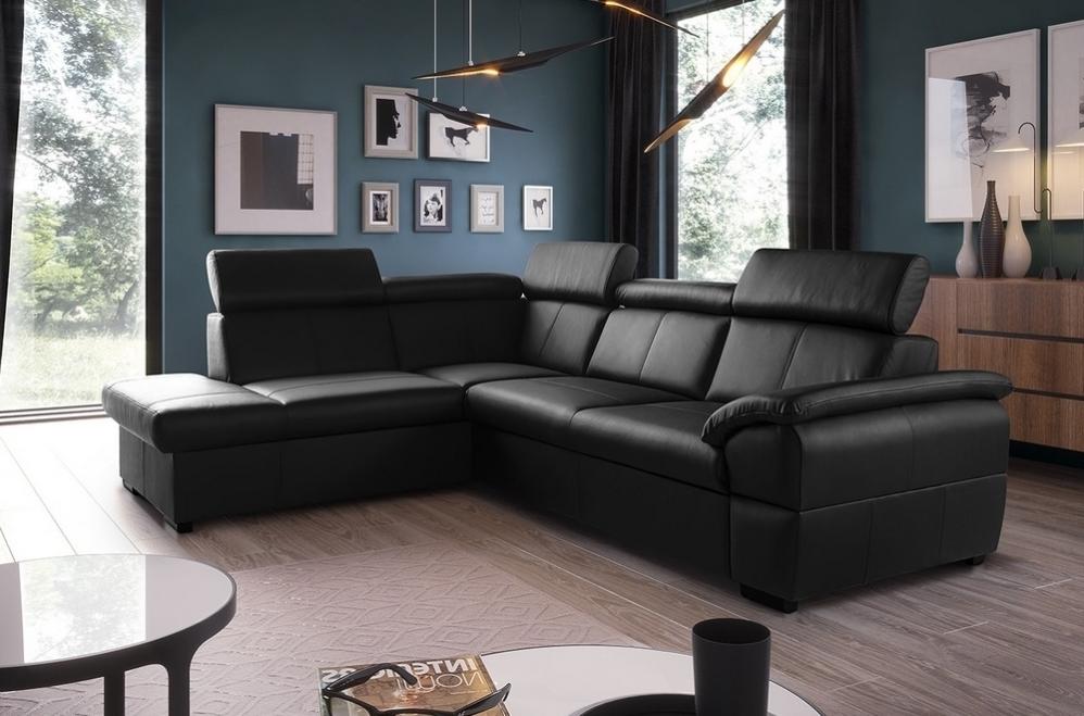 Canapé d'angle en cuir italien de luxe 5/6 places TONUS, noir, angle ...