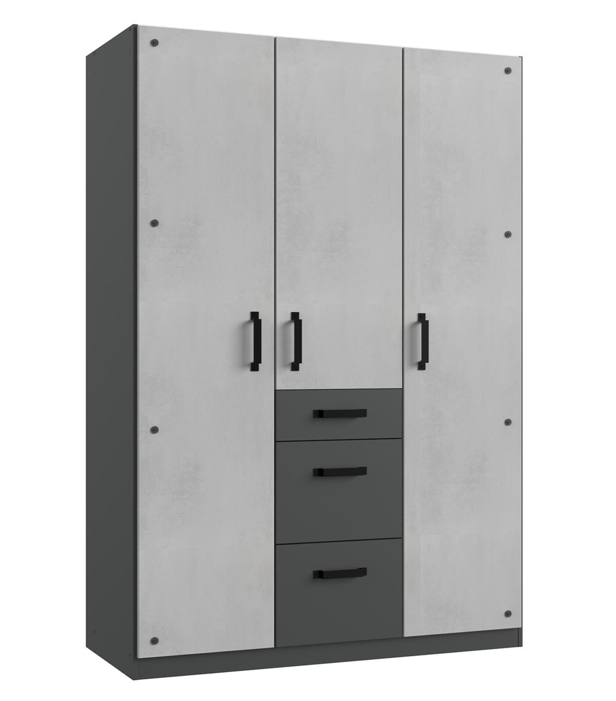 Armoire placard meuble de rangement 3 portes coloris imitation béton ...