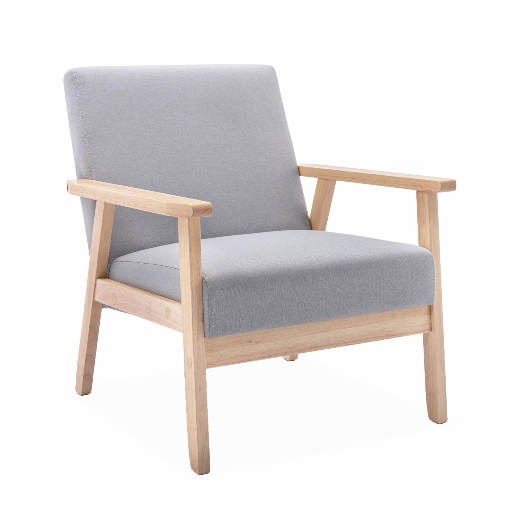 Poltrona scandinava in legno e tessuto grigio chiaro, Isak, L 64 x P 69 ...