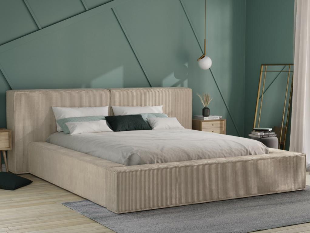 Lit coffre 160 x 200 cm - Velours côtelé - Beige - TIMANO de Pascal ...