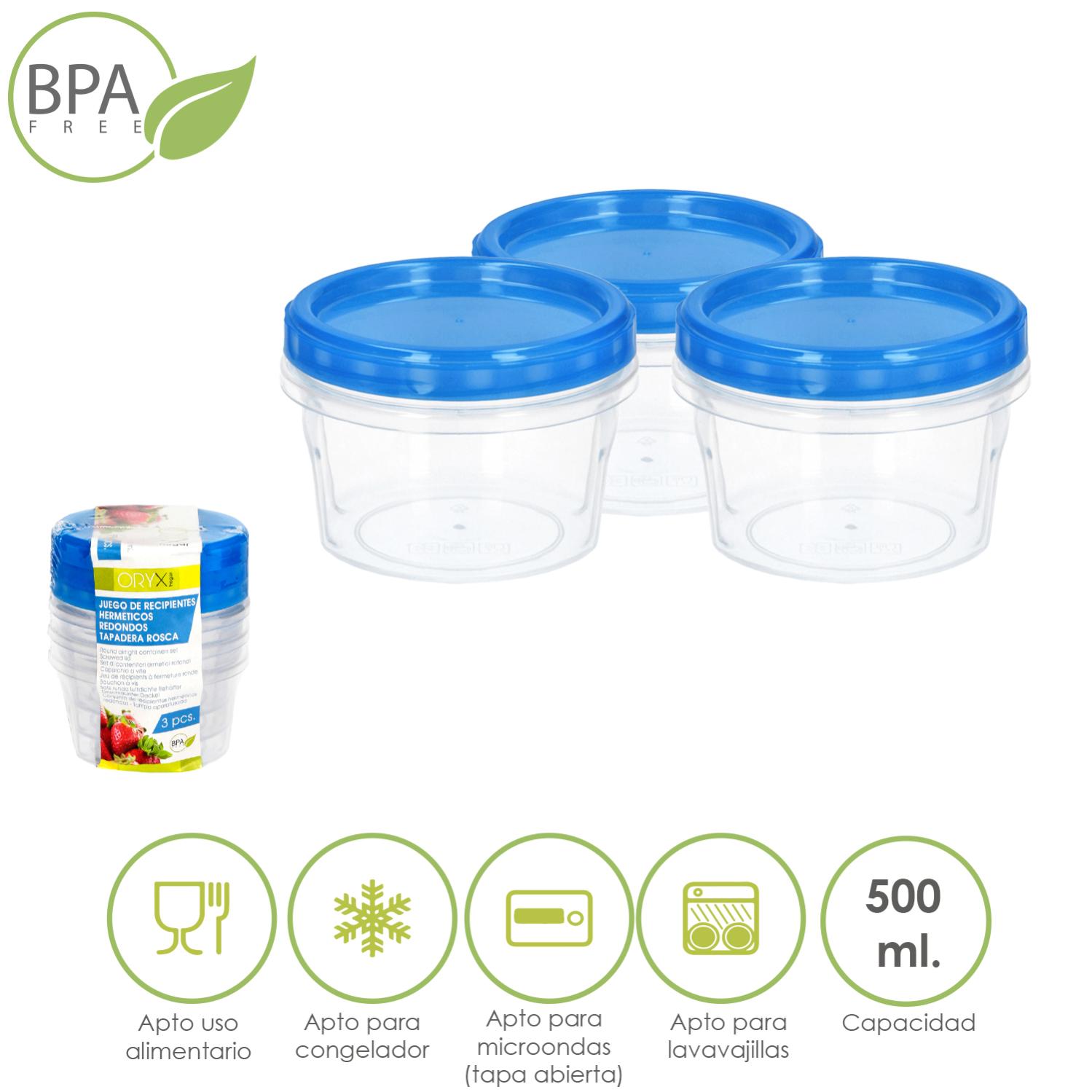 Juego Recipientes Plastico Redondos 500 ml. (Pack 3 piezas) | Leroy Merlin