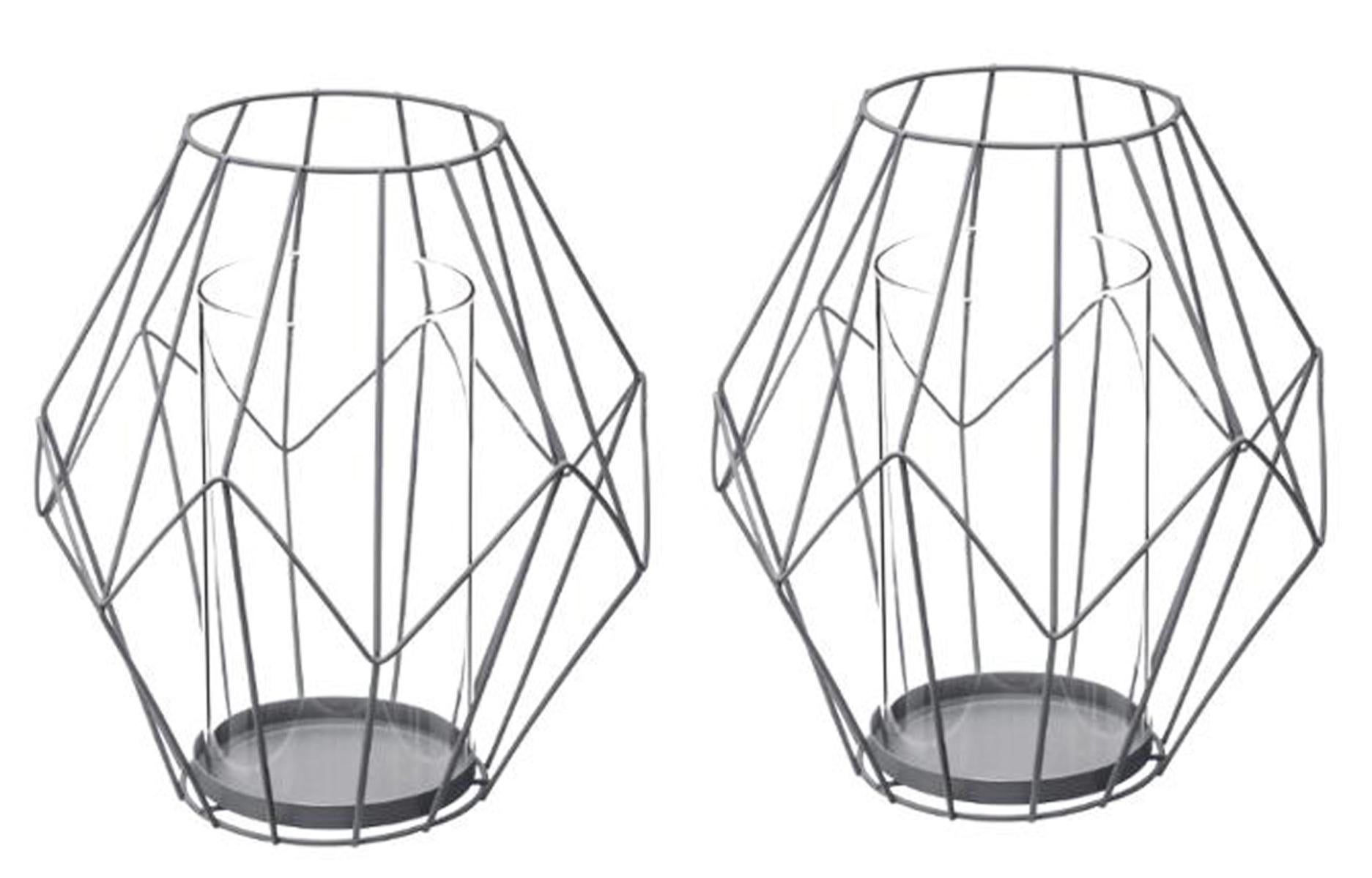 Lot de 2 photophores en métal et verre coloris gris - Dim : D 19 x H 21 ...