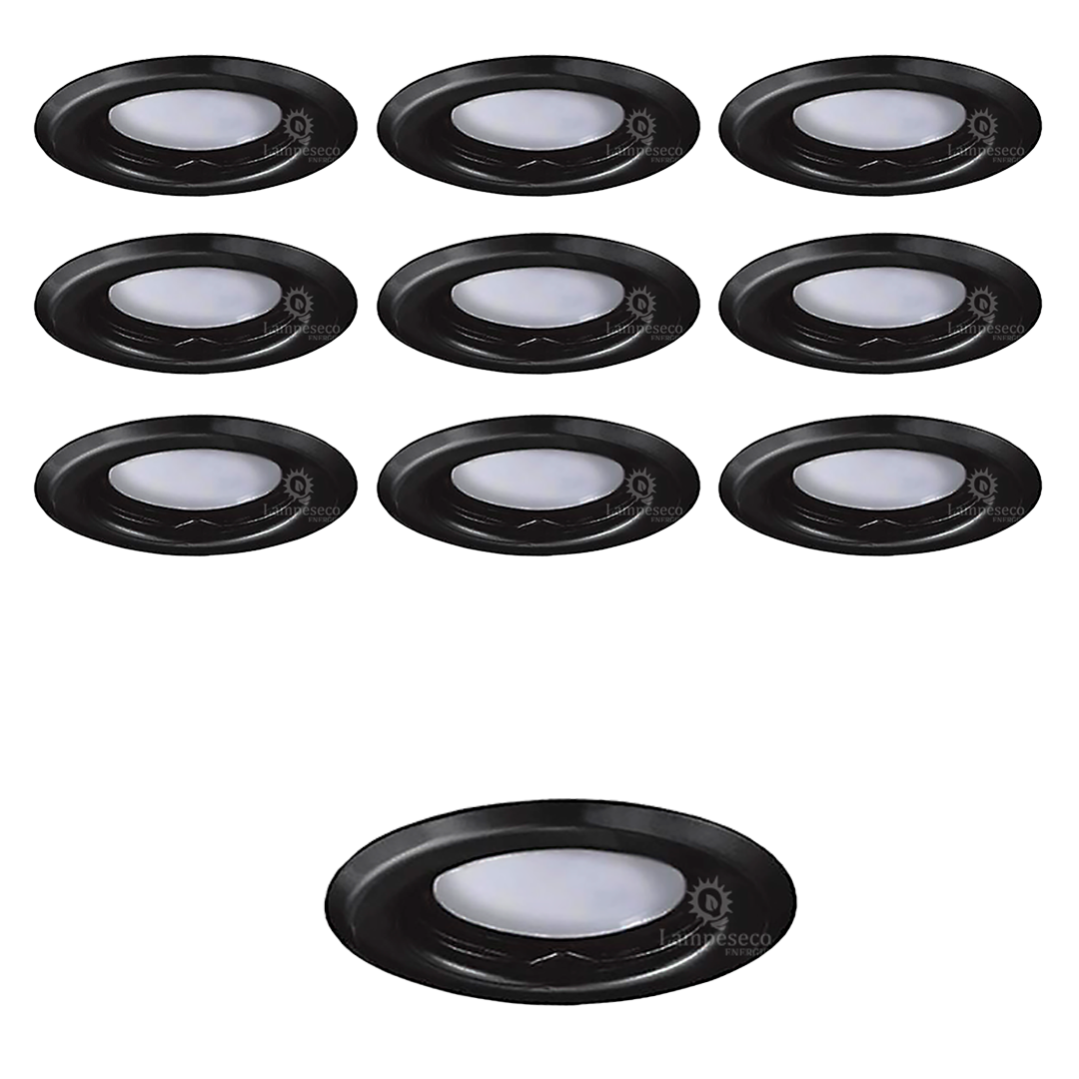 Lot De 10 Spots Encastrables Fixe Noir Mat Avec Gu10 Led 5w Eqv 50w