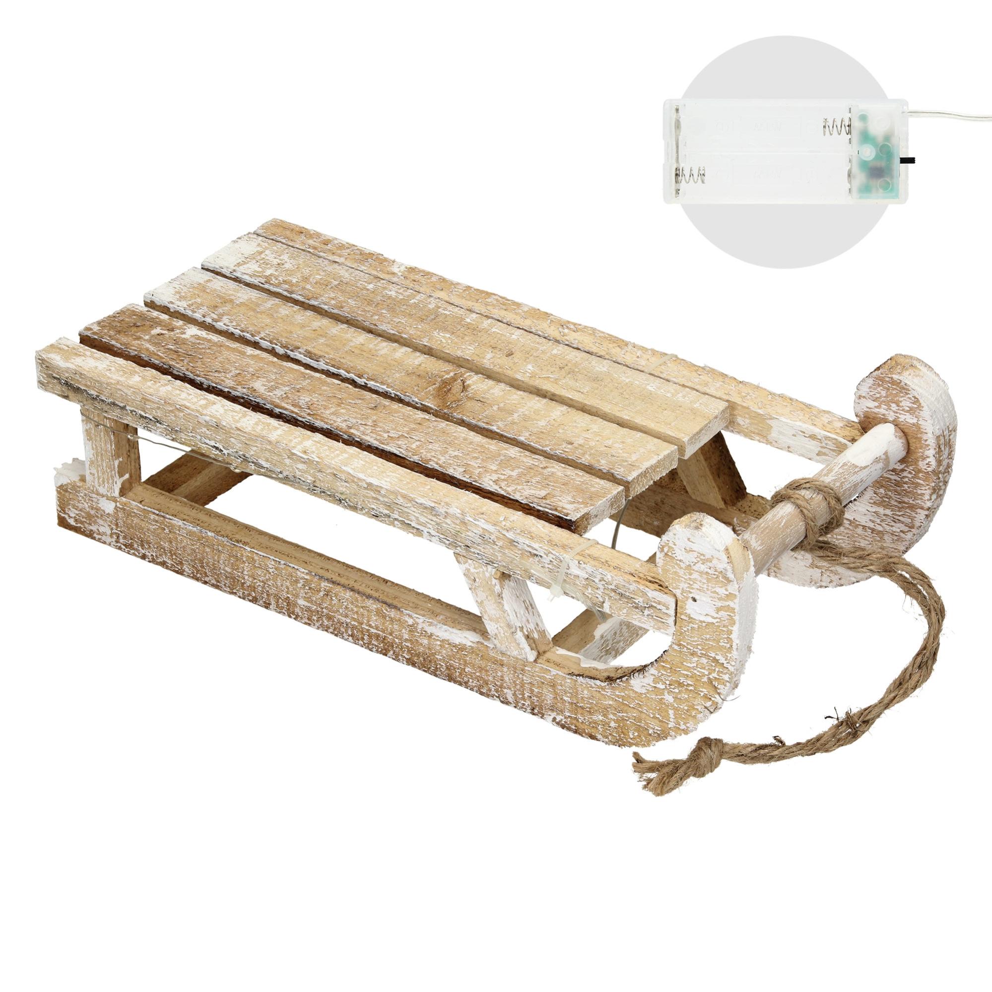 Slitta decorativa natalizia miniatura in legno con 25 LED bianco caldo ...