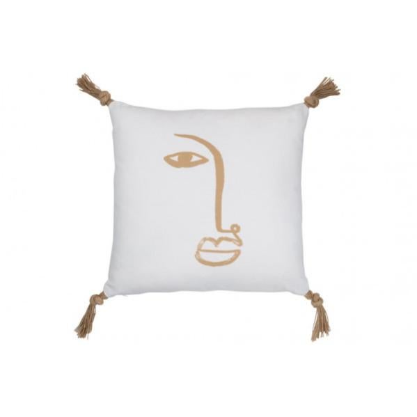 Coussin Visage Carre Polyester Blanc - L 45 x l 45 x H 11 cm | Leroy Merlin