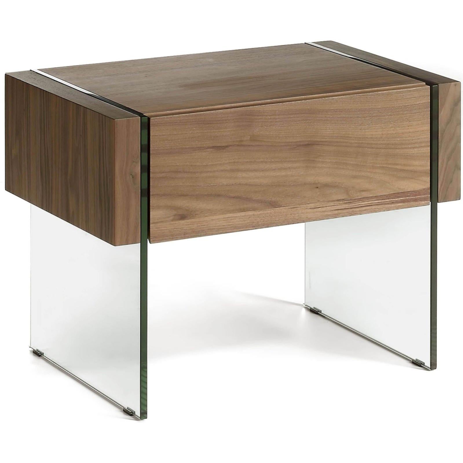 Table de chevet bois côtés en verre trempé 1 tiroir système push et ...