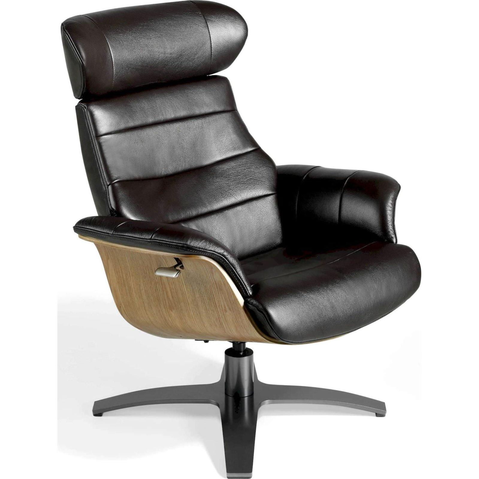 Fauteuil pivotant relax 360º rembourré en cuir cadre bois base acier ...