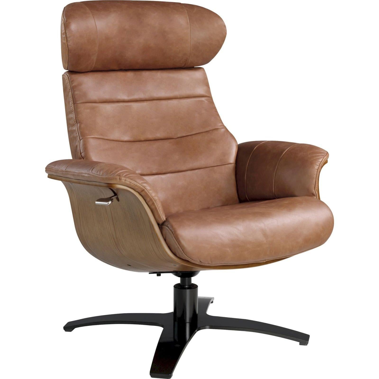 Fauteuil relax pivotant cuir vachette piètement acier massif poli ...