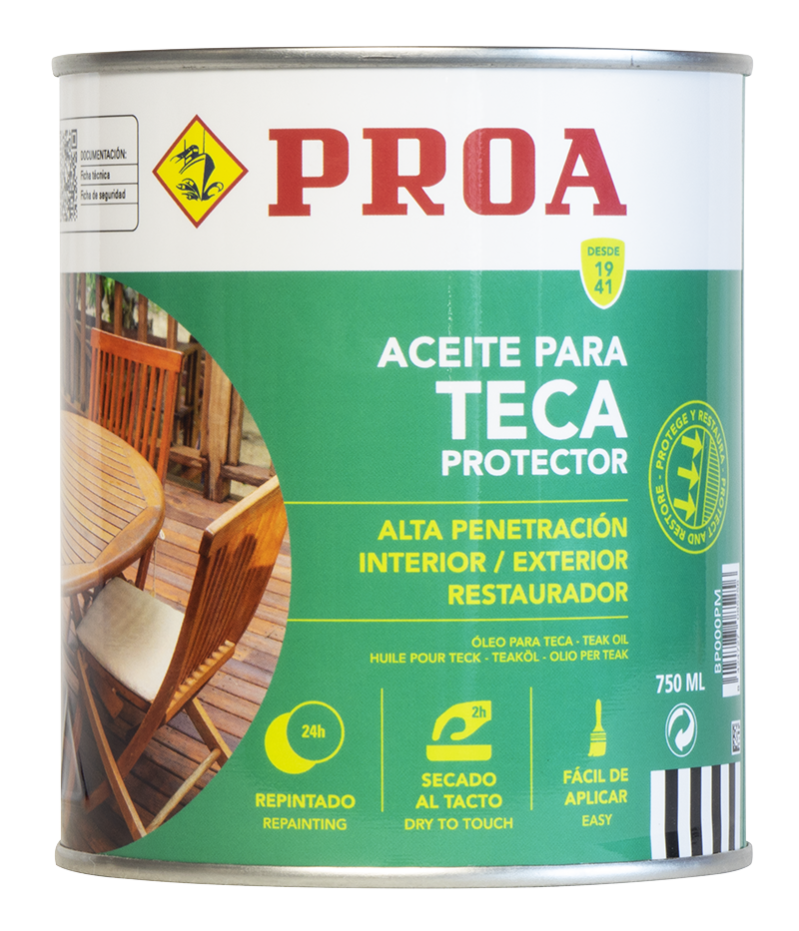 Aceite para Teca. PROA. Teca. 0,75L. Protección y nutrición para la ...
