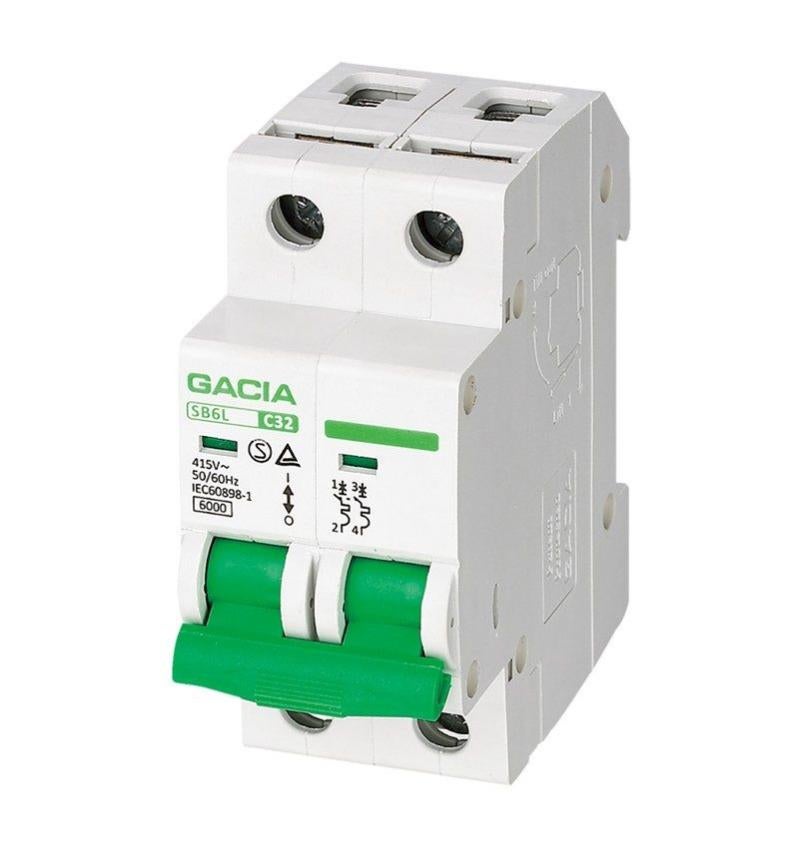 Interruttore automatico magnetotermico 2P Curva C 6A 6KA - GACIA ...