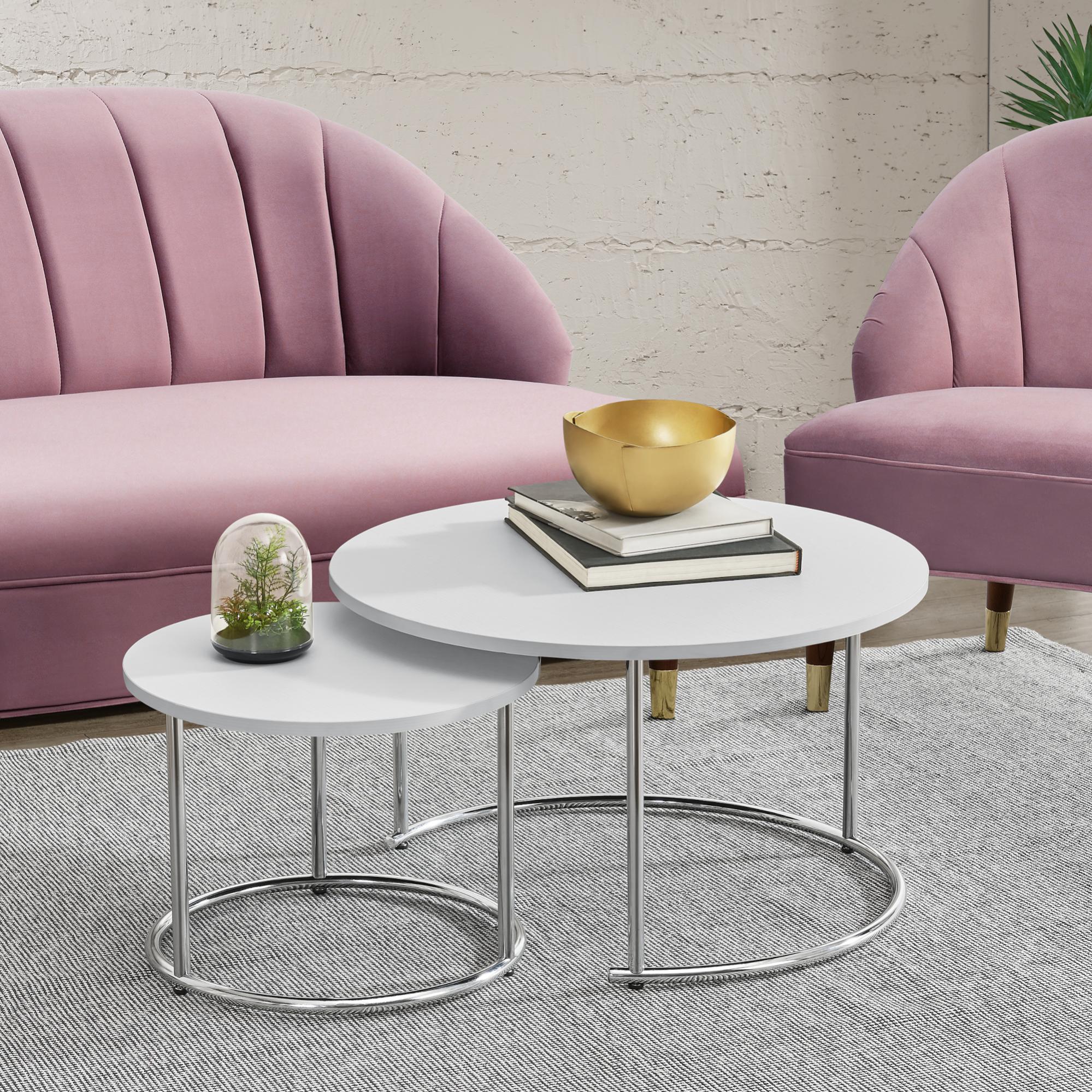 Set di 2 Tavolini Bassi Sovrapponibili 'Ullensaker' Telaio in Acciaio ...