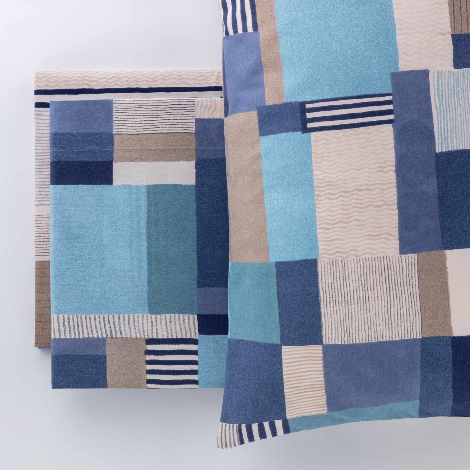 Completo lenzuolo copriletto in cotone Dante Blu 1 Piazza e Mezza ...