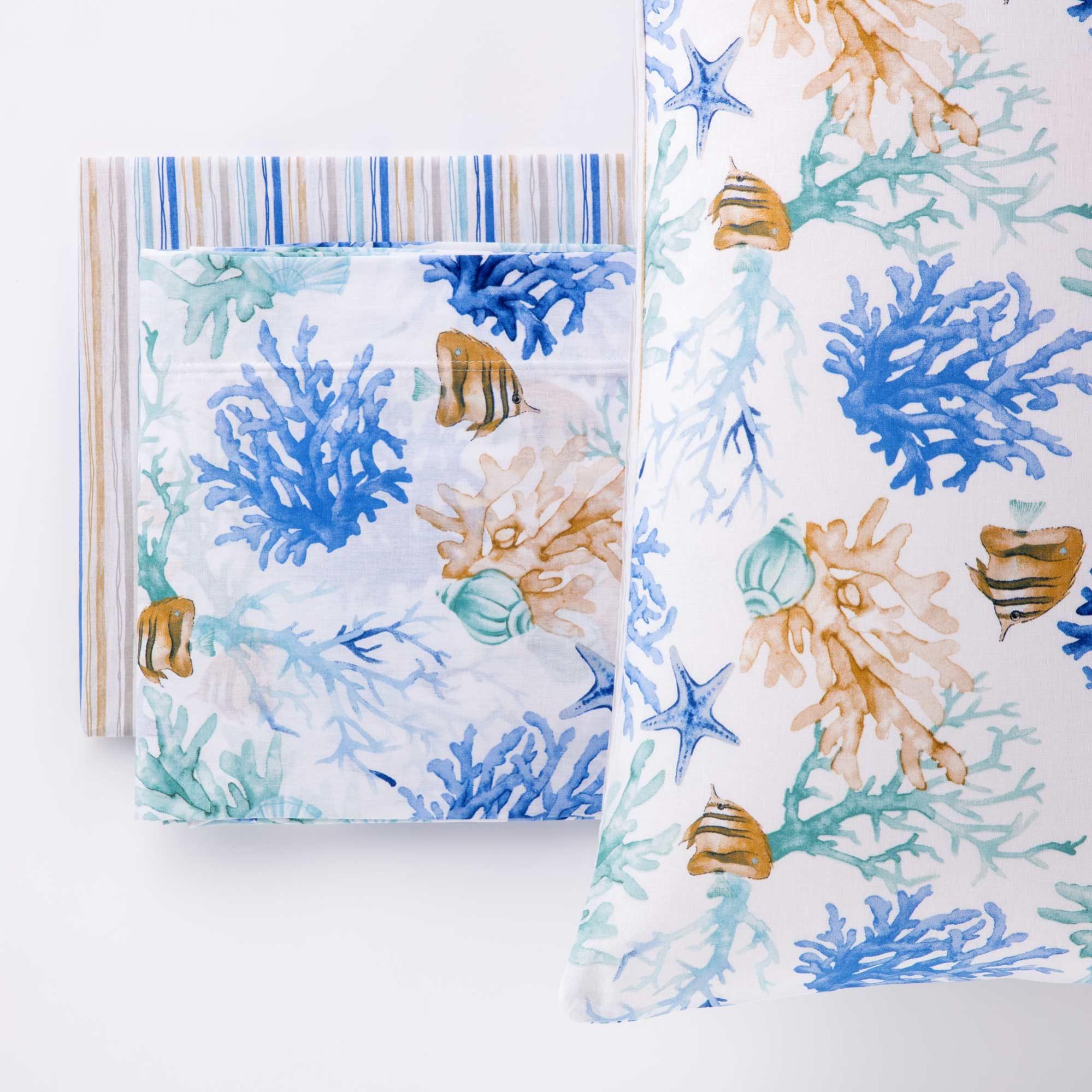 Completo letto in cotone Isla Blu 1 Piazza e Mezza | Leroy Merlin