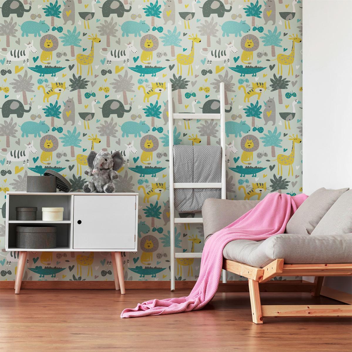 Vinilo tapiz cuarto de niños animales salvajes - adhesivo de pared ...