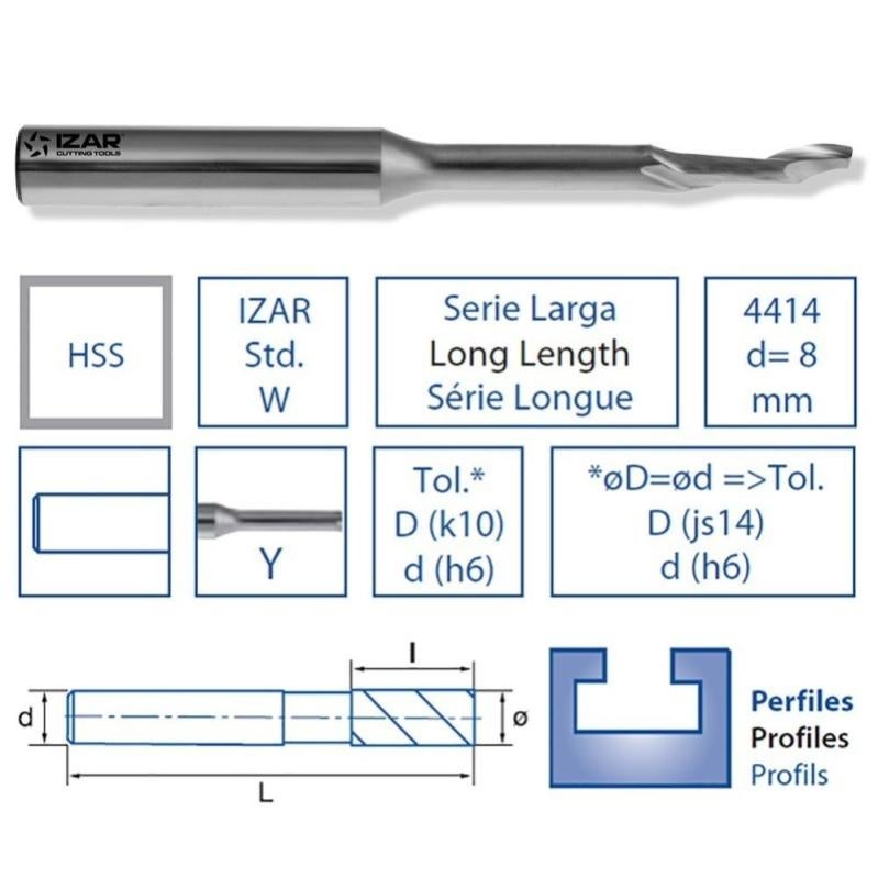 IZAR 44129 - Fresa hss izar-std.w larga 1z aluminio mango-8-10 08.00 mm ...