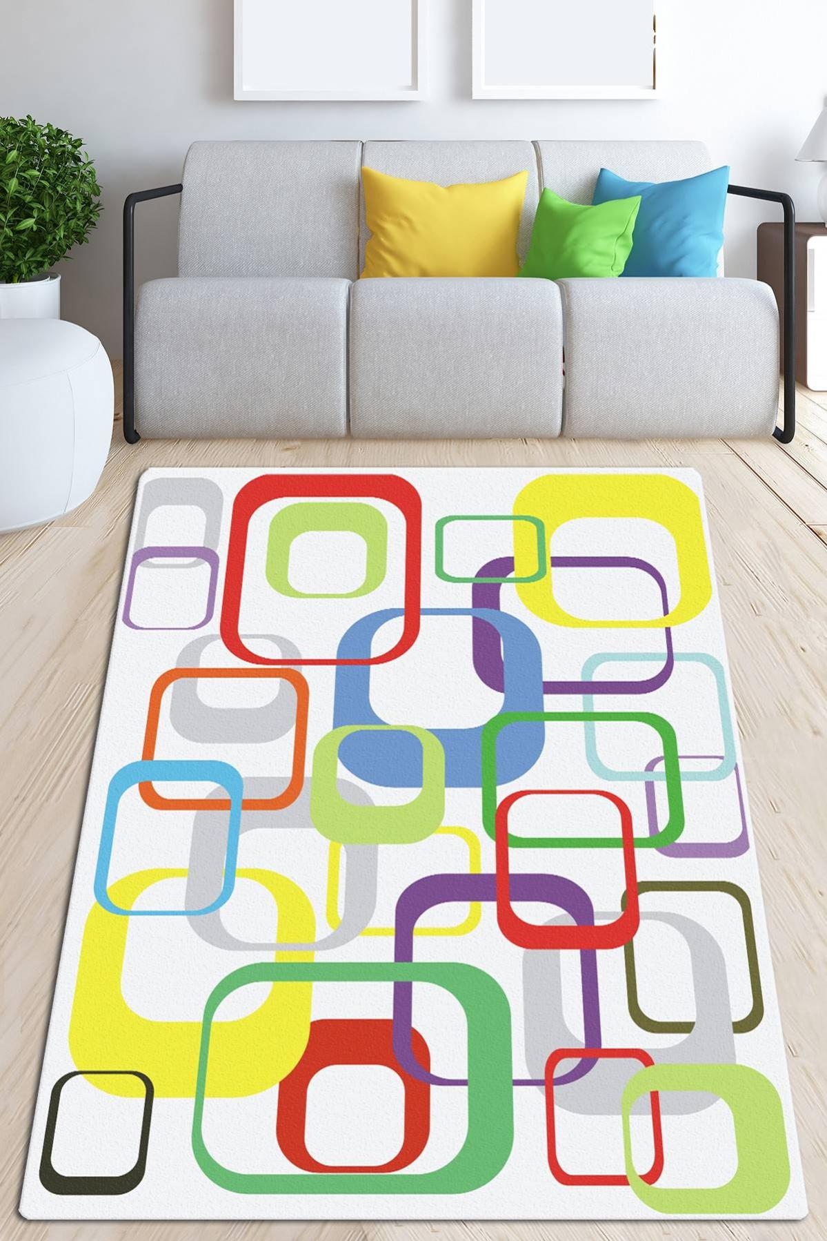 Tapis Krista 80x150cm Velours Motifs Rectangles Multicolore | Leroy Merlin