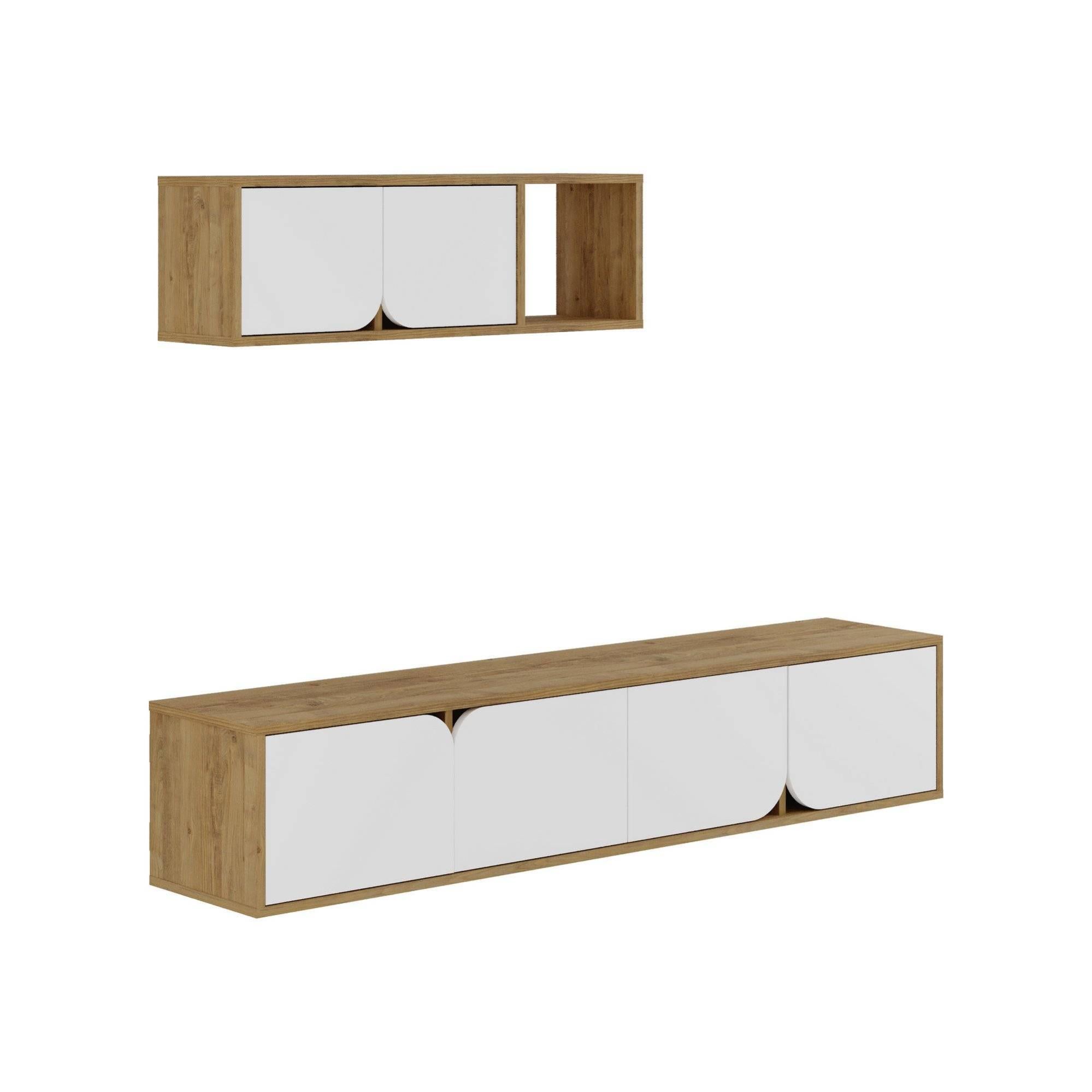 Ensemble meuble TV et étagère murale Raika Bois Blanc et Chêne clair ...